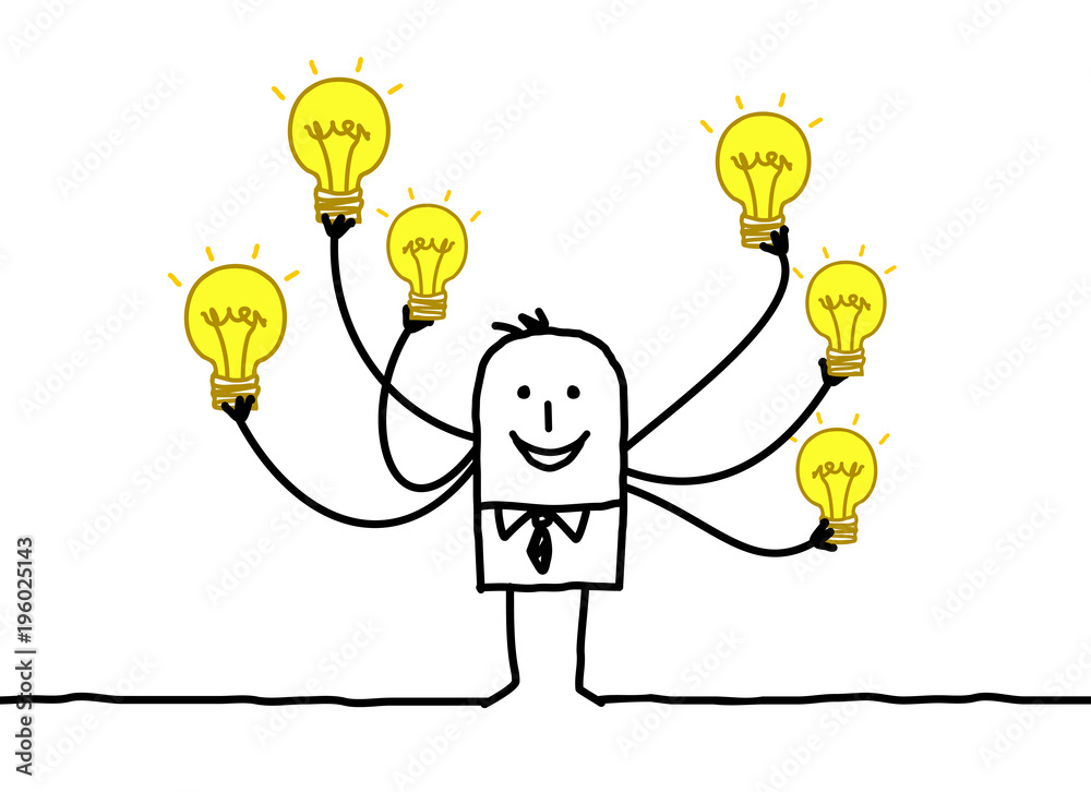 Cartoon Man with Multi Light bulbs Stock Vector | Adobe Stock