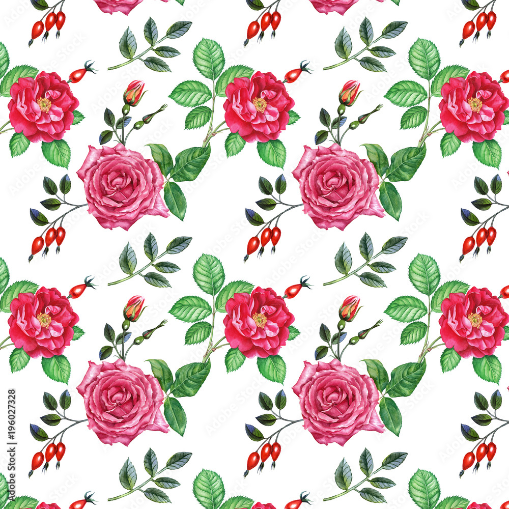 pink roses seamless pattern. Watercolot hand painted pink roses ...