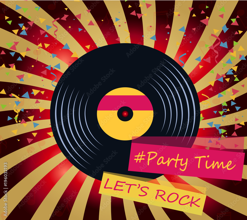 Bright pop art background - party music - vinyl record - rock time ...