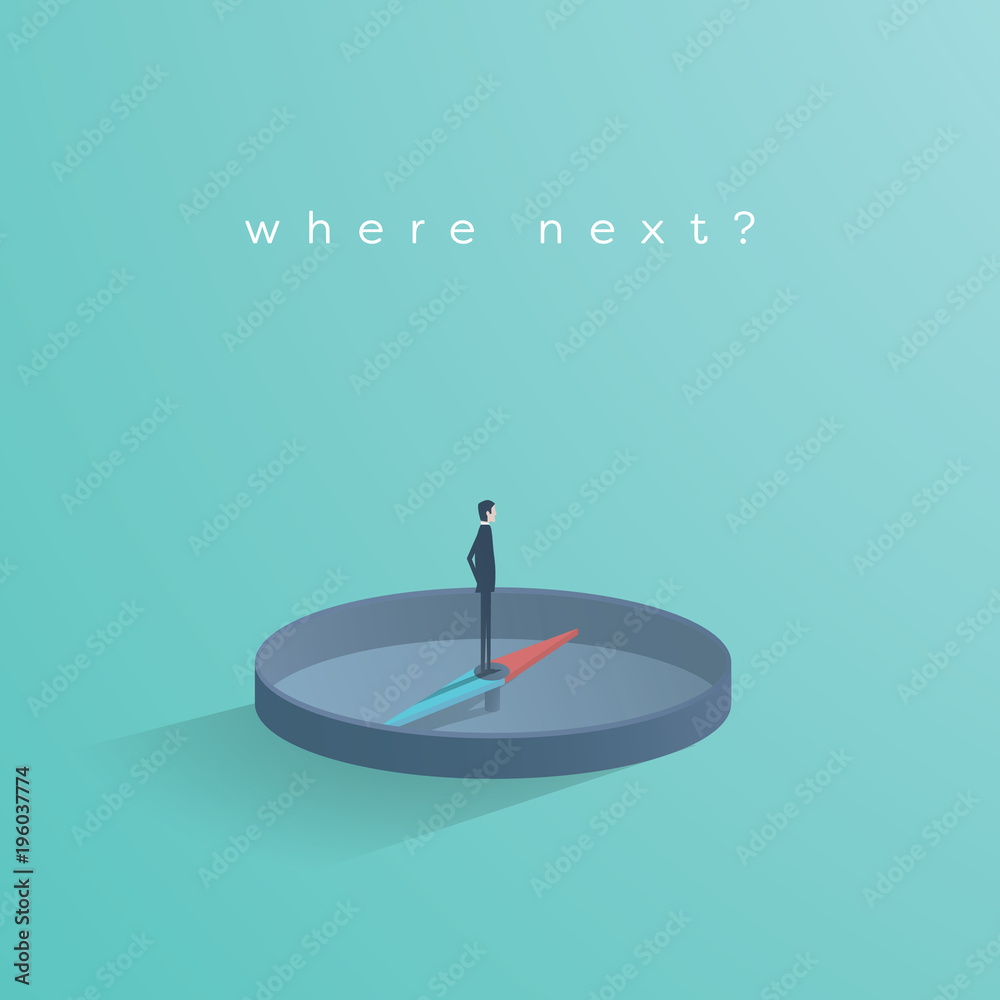 Business direction concept vector with businessman standing on compass ...