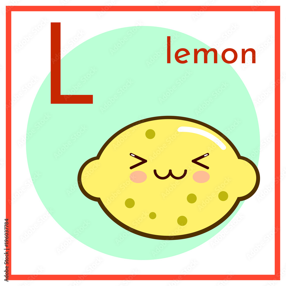 Cartoon Fruit Alphabet Flashcard. L is for Lemon Flat vector ...