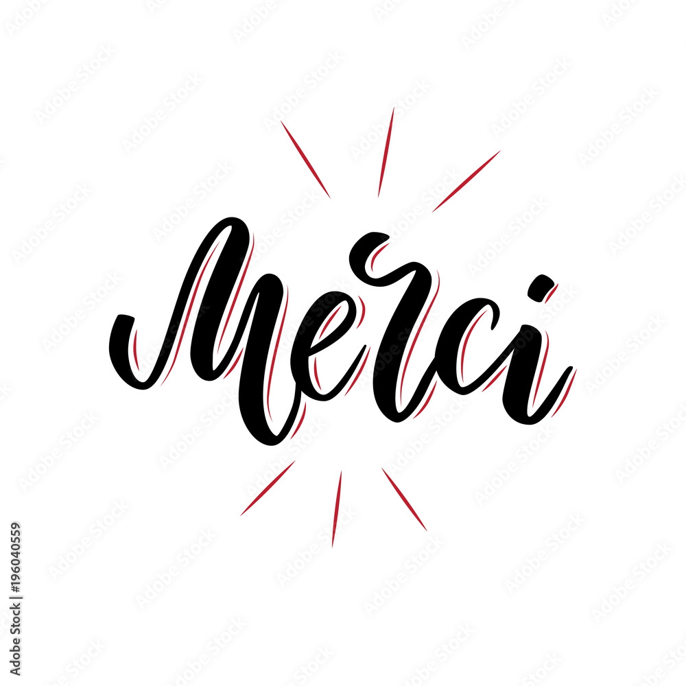 Vector calligraphy. Merci poster or card. Black Letters isolated on the ...