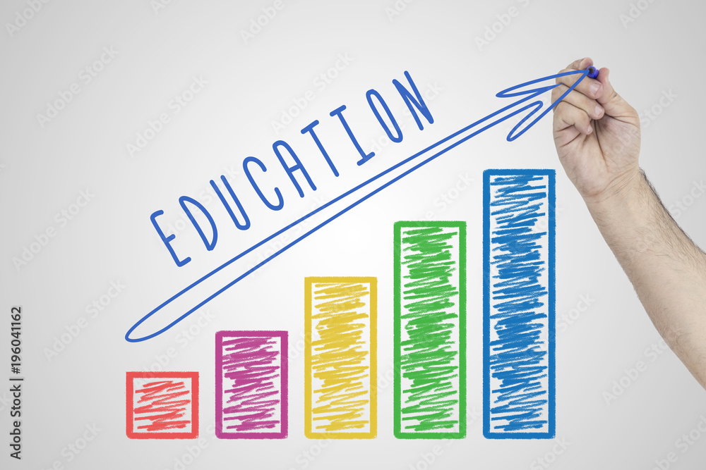 Education concept. Hand drawing Increasing chart showing the growth of ...