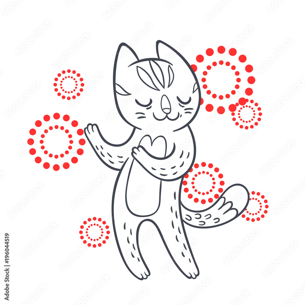Vector hand drawn illustration of funny dancing cat on disco party ...