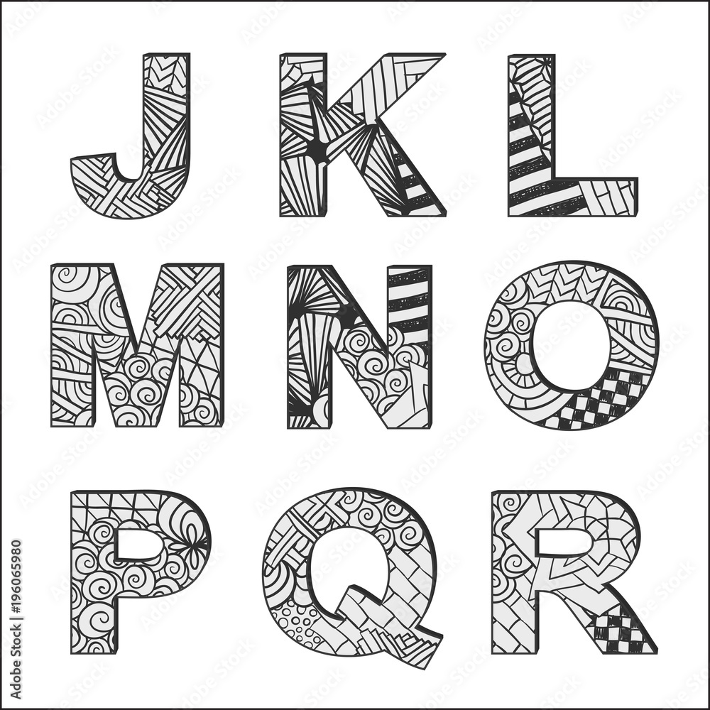 Zentangle doodle alphabet. Letters. Typography. Abstract punctuation ...