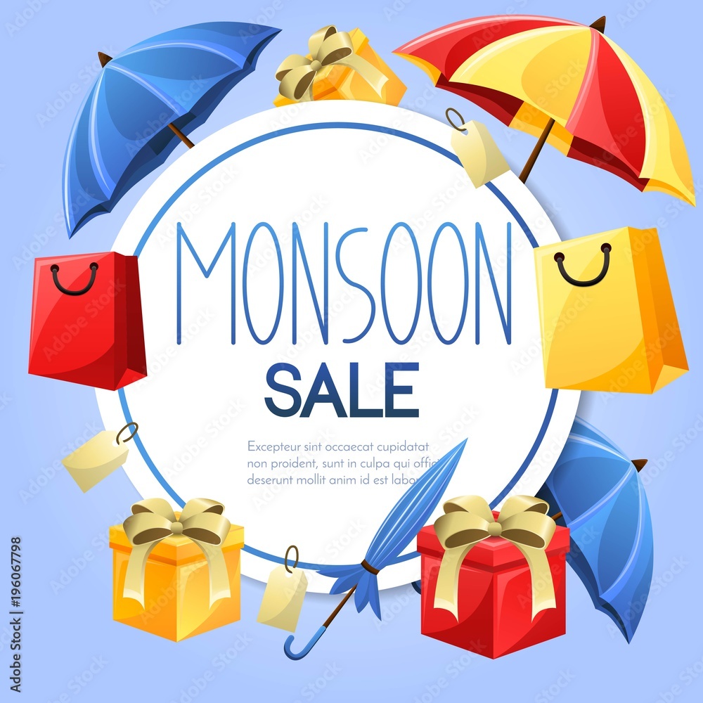 Monsoon vector sale banner design.Circle label with shadow.Card for ...