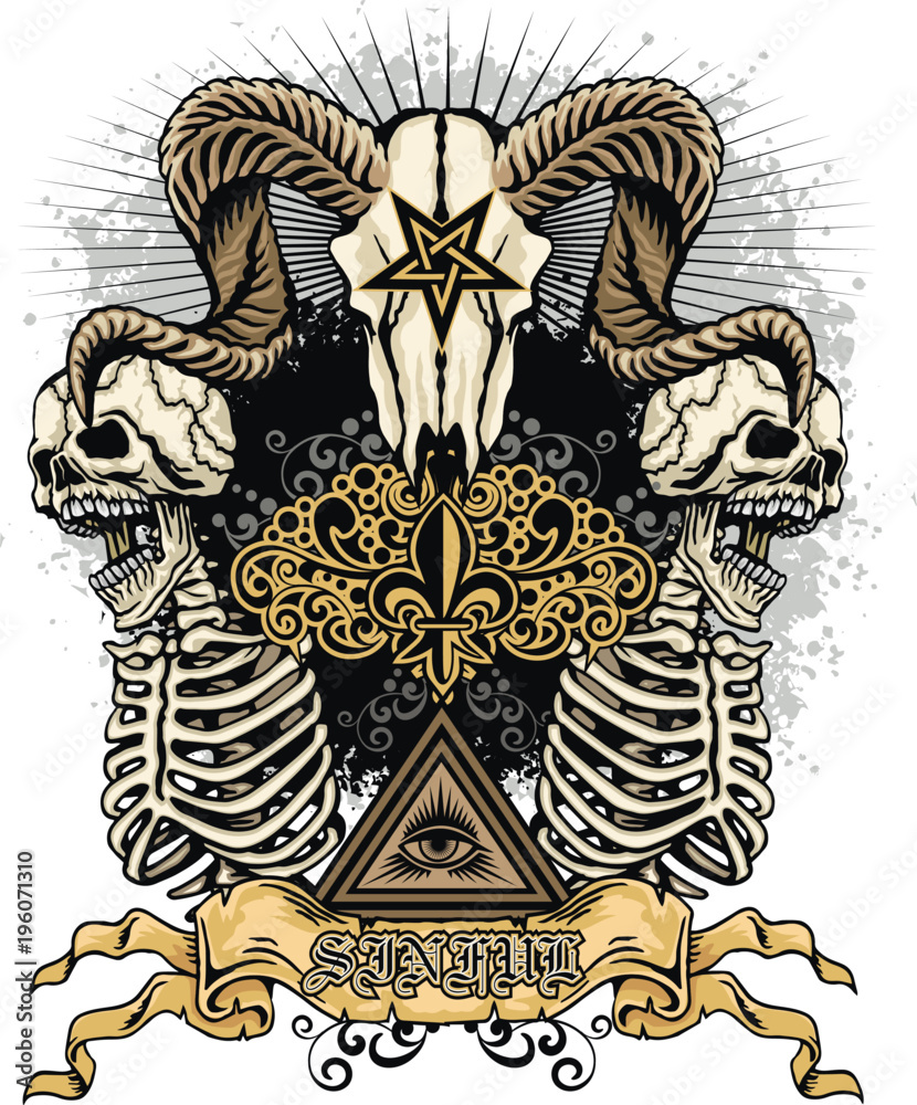 Gothic coat of arms with skull, grunge vintage design t shirts Stock ...