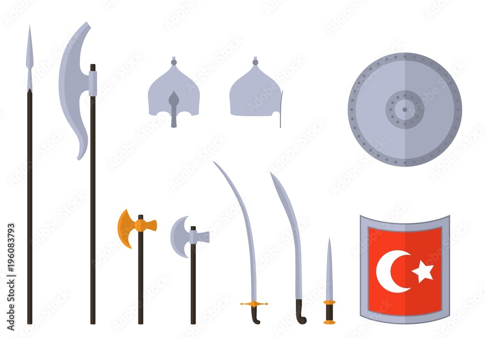 Medieval osman weapons and armors set. Osman turkish warrior equipment ...