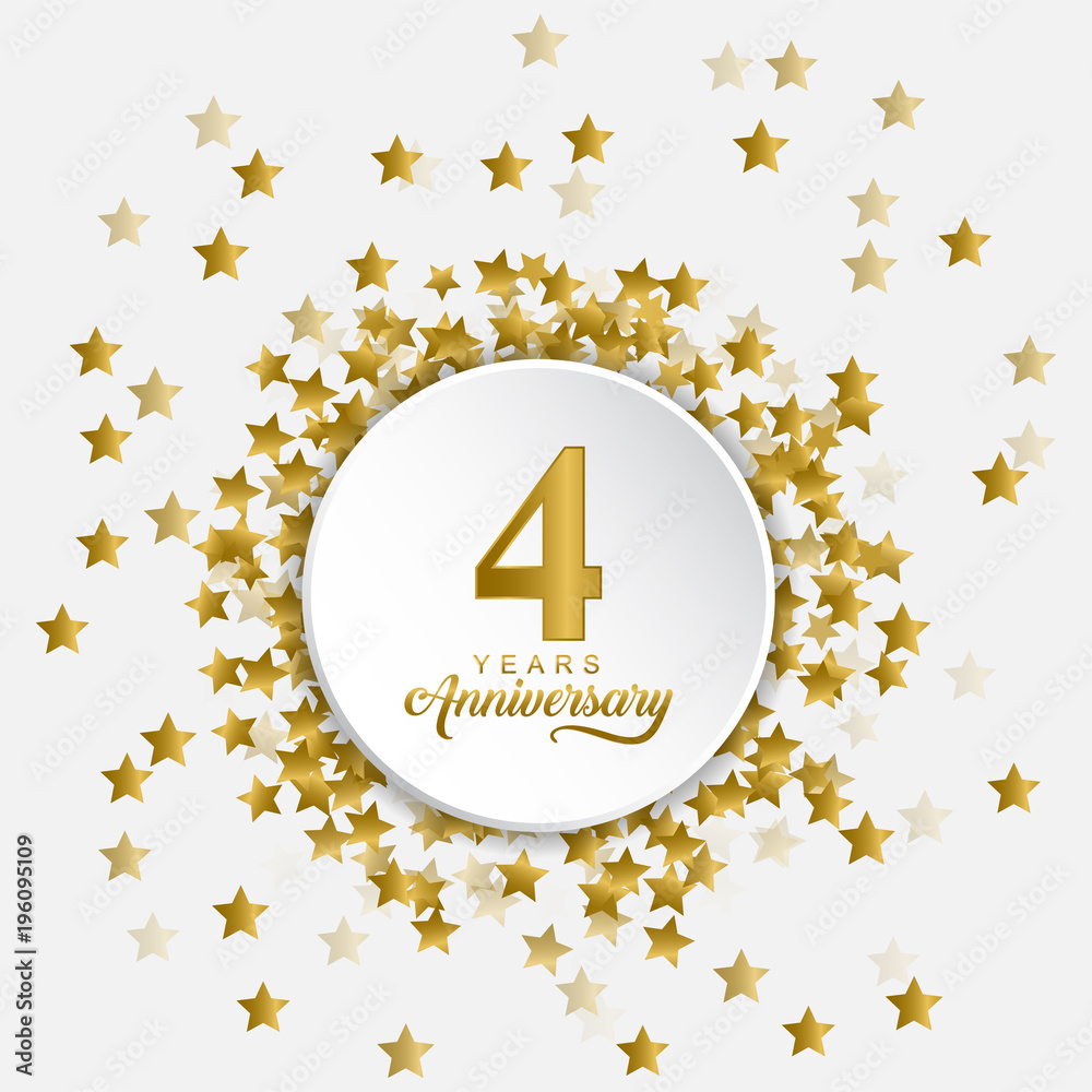 Happy 4 years anniversary with fly out gold stars Stock Vector | Adobe ...