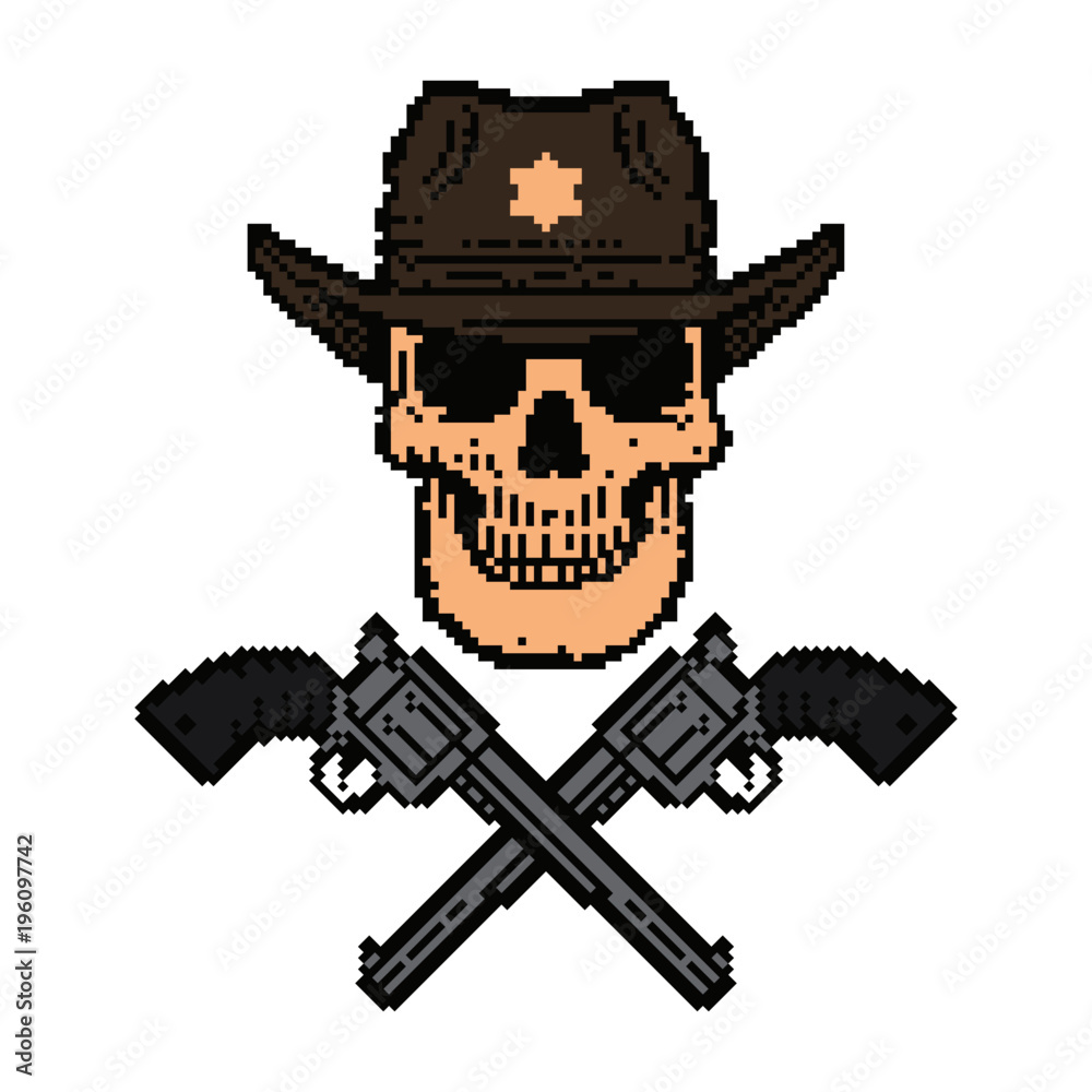 Pixel art sheriff skull Stock Vector | Adobe Stock