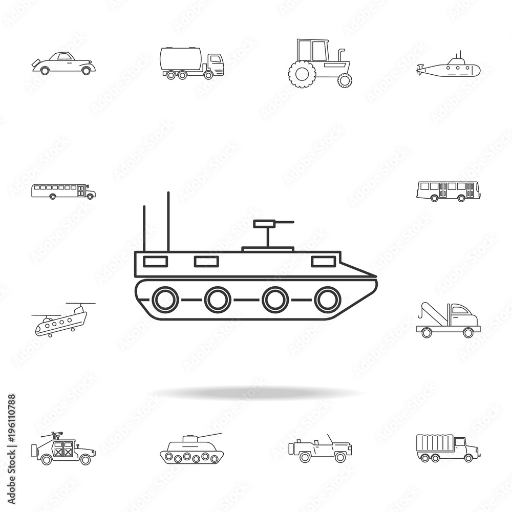 Armored vehicle icon. Detailed set of transport outline icons. Premium ...
