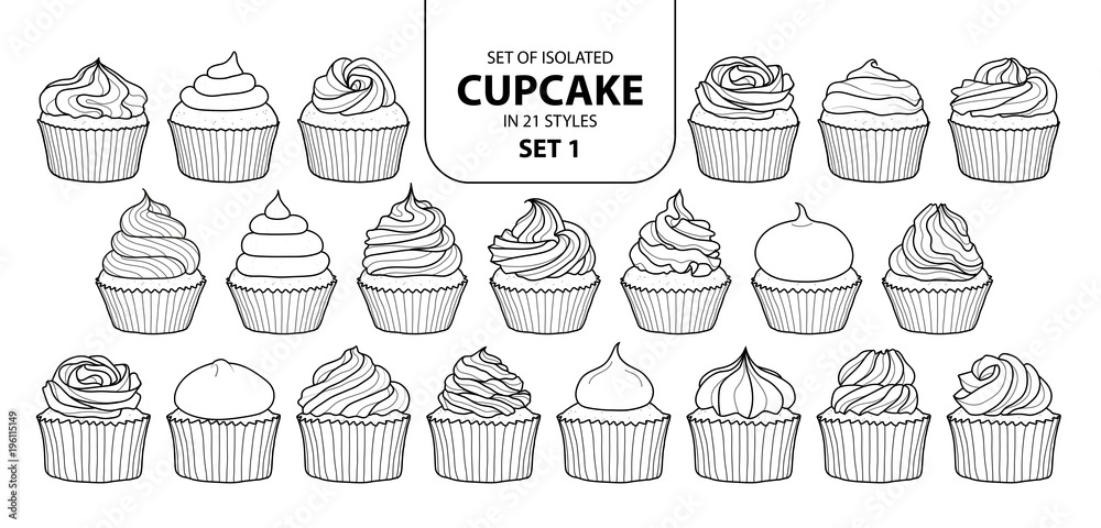Set of isolated cupcake in 21 styles set 1. Stock Vector | Adobe Stock