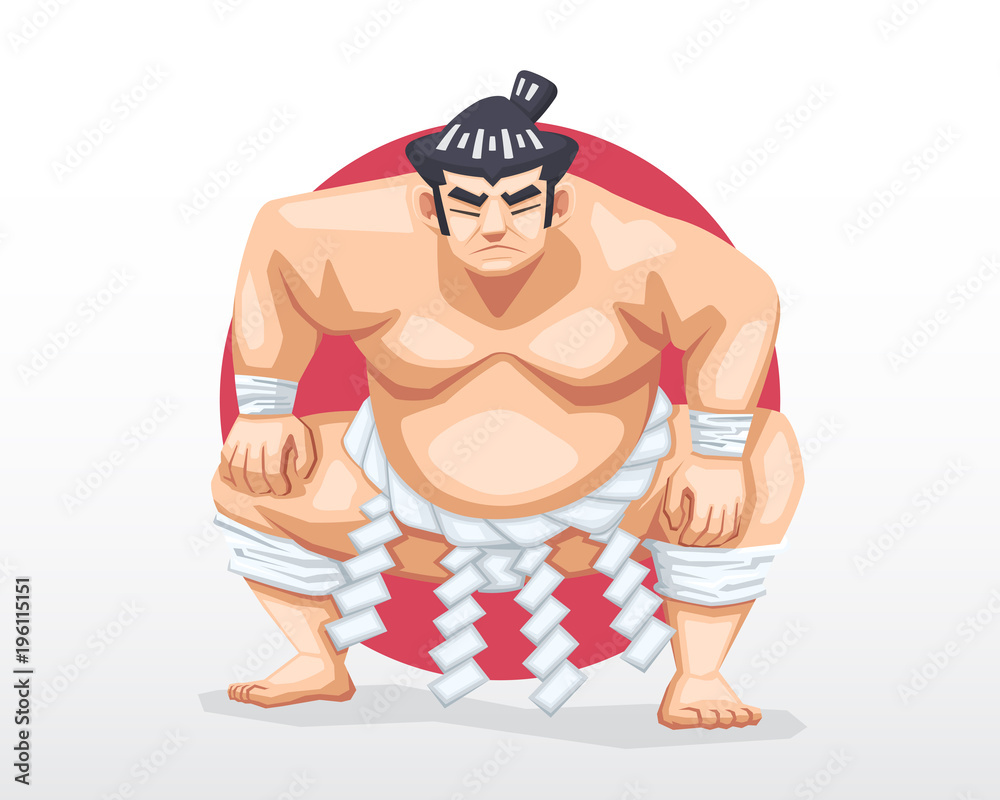 Sumo standing in crouch stance with red circle as background ...