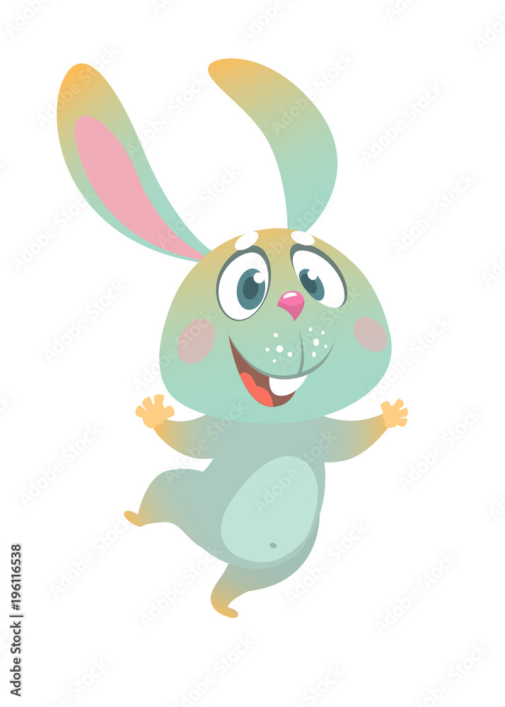 Cartoon bunny rabbit dancing excited. Easter character. Vector ...