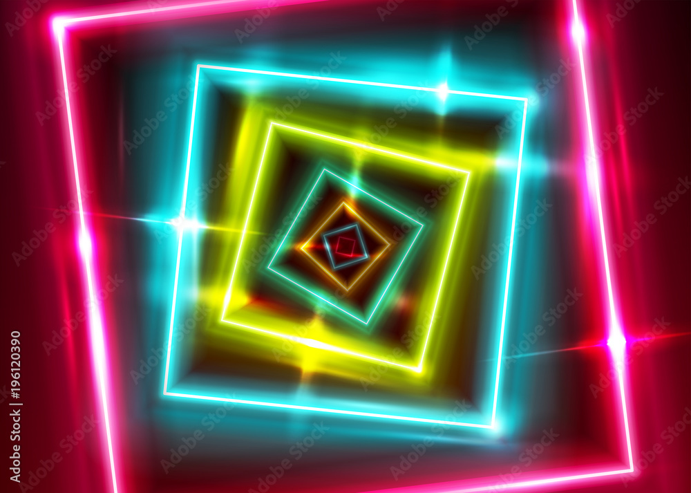 Vector Neon Rectangle Frame. Shining Square Shape with Vibrant ...