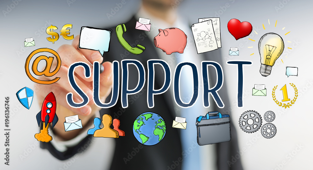 Businessman drawing hand-drawn support text presentation Stock Photo ...