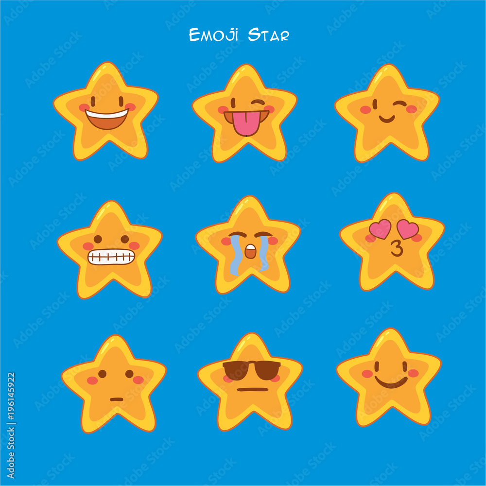 Little star emoji, star smile icons set, art, design, color Stock ...