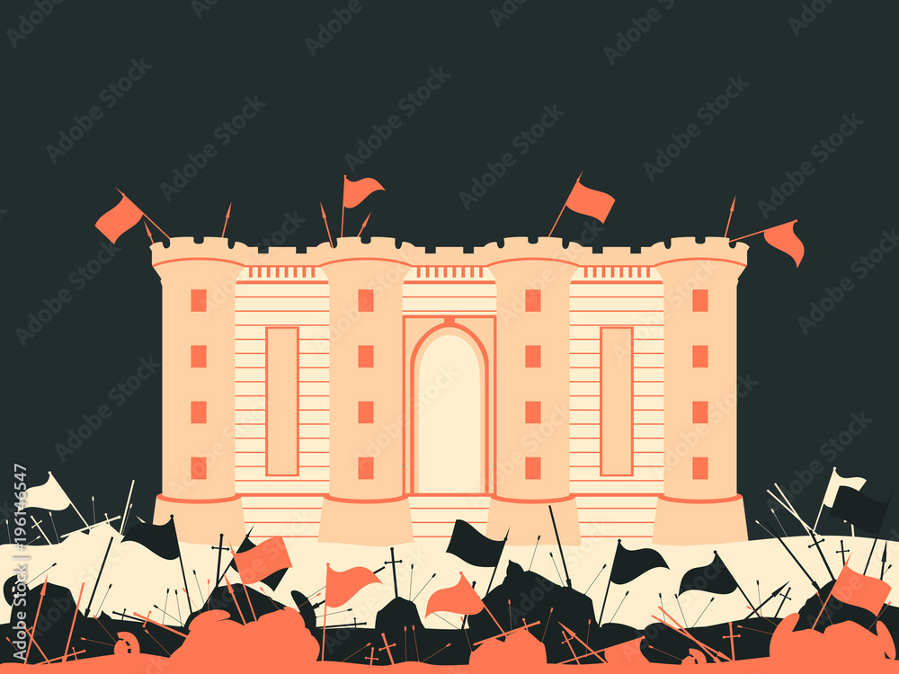 Bastille fortress. The battle for the castle. Medieval battlefield ...