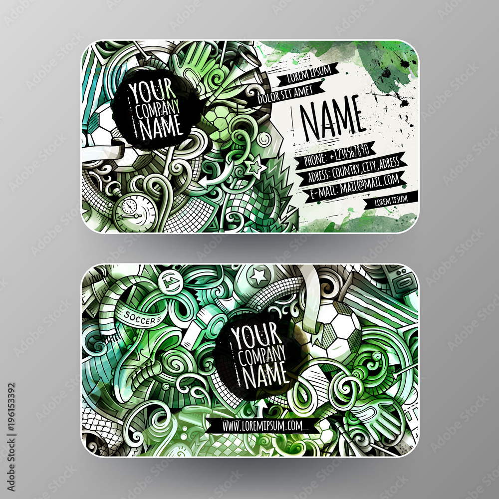 Cartoon graphics watercolor vector hand drawn doodles football id cards ...