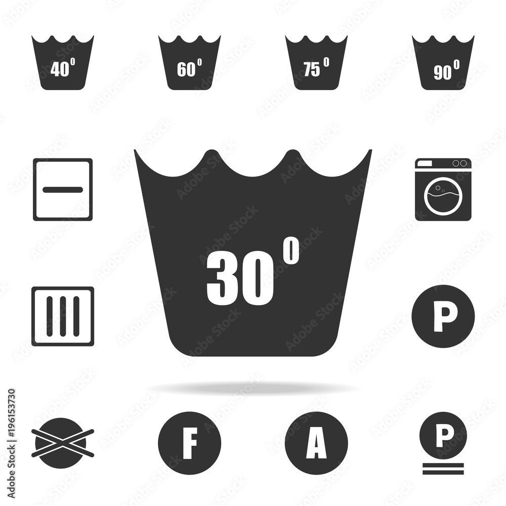 machine wash at 30 degrees icon. Detailed set of laundry icons. Premium ...