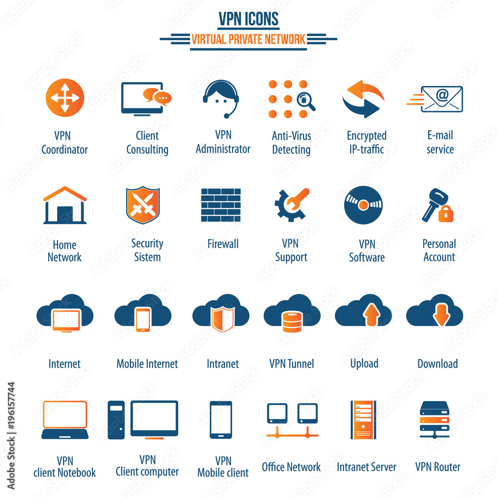 VPN icon set - 24 icon set - Virtual Private Network Stock Vector ...