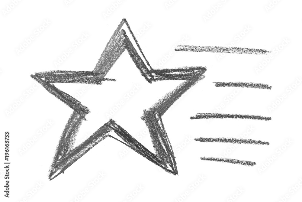 Grunge graphite pencil shooting star drawing background and texture isolated on white background ...
