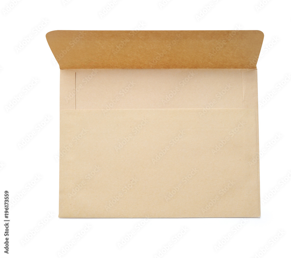 Mockup brown craft open envelope isolated clipping mask on white ...