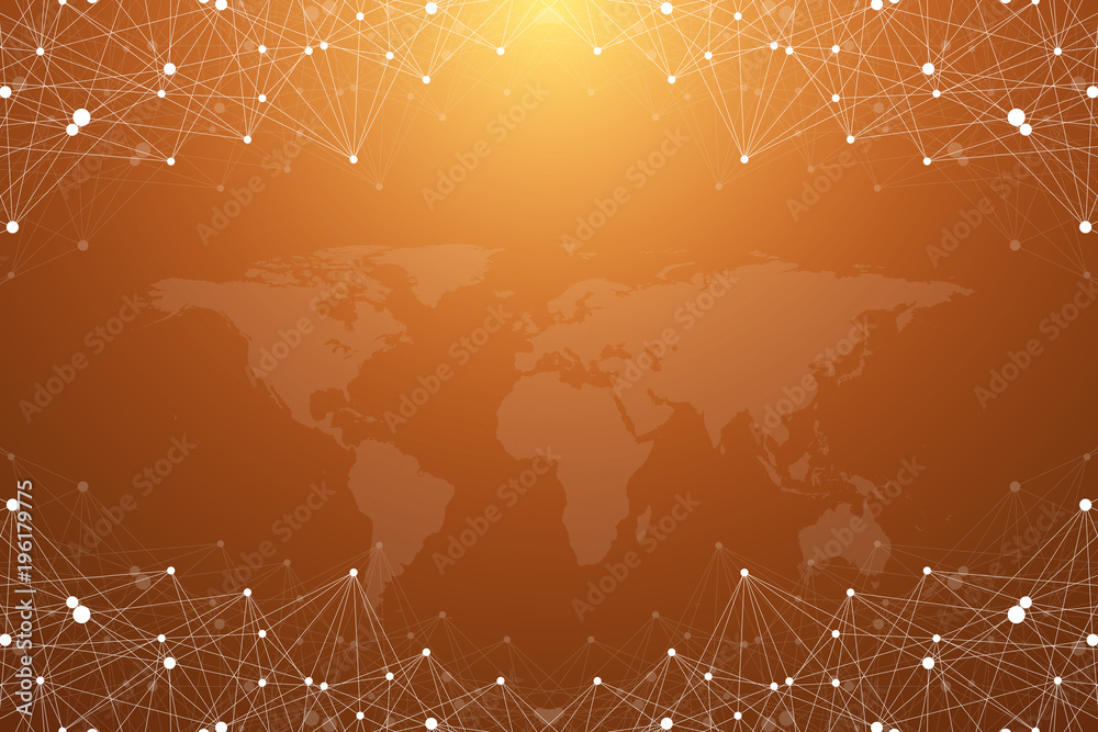 Political World Map with global technology networking concept. Digital ...