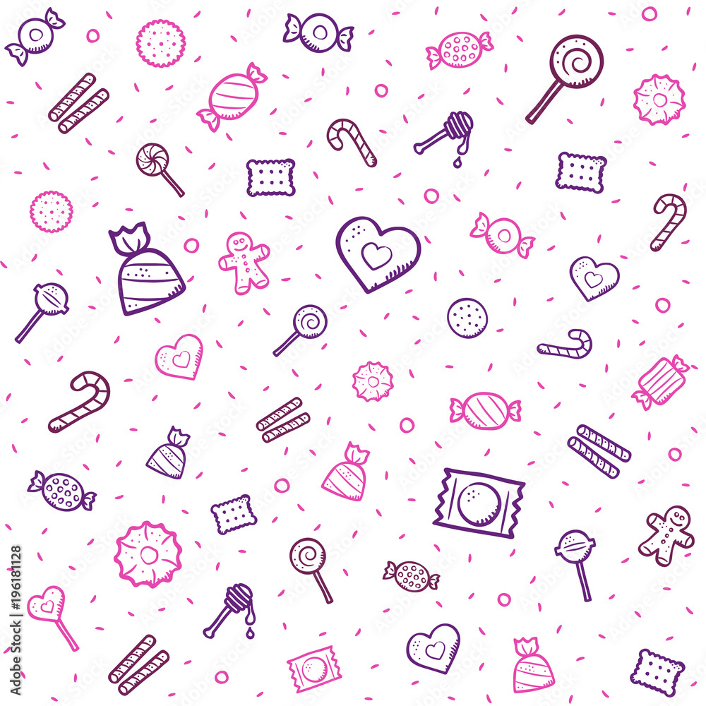 Candy and sweets pattern with colored icons isolated on white ...