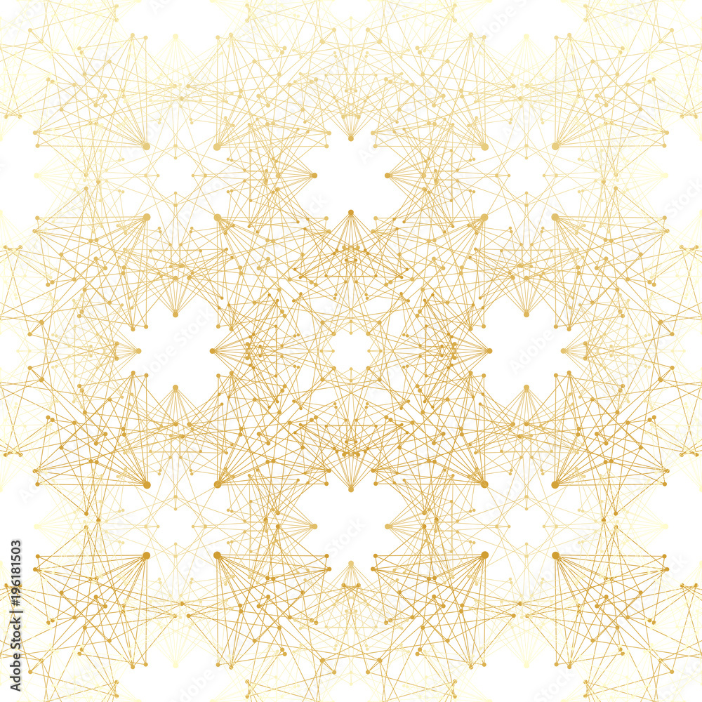 Geometric Abstract Background Connected Line And Dots Linear Golden Grid With Circles In Nodes