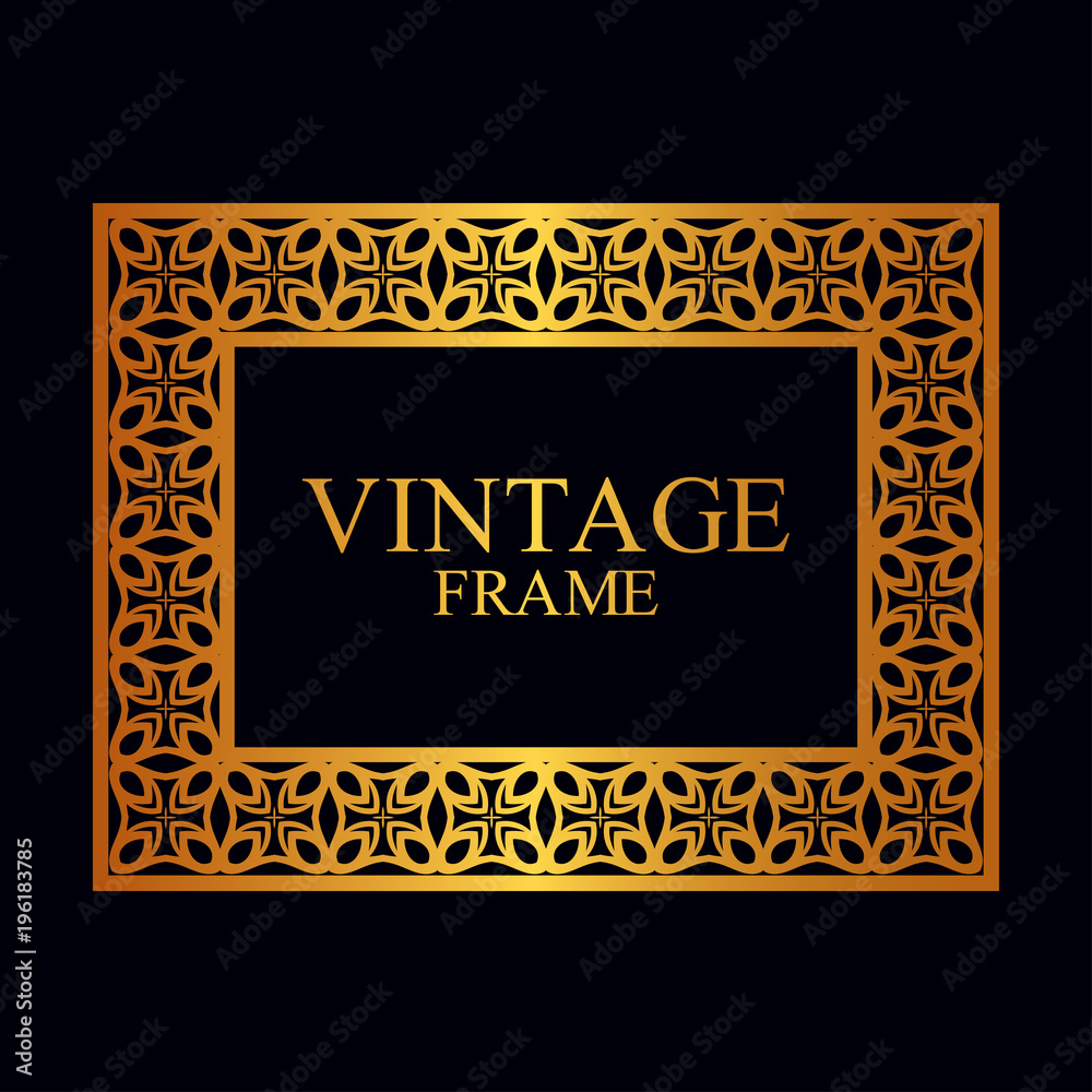 Vintage golden border frame with retro ornamental pattern. Template for ...