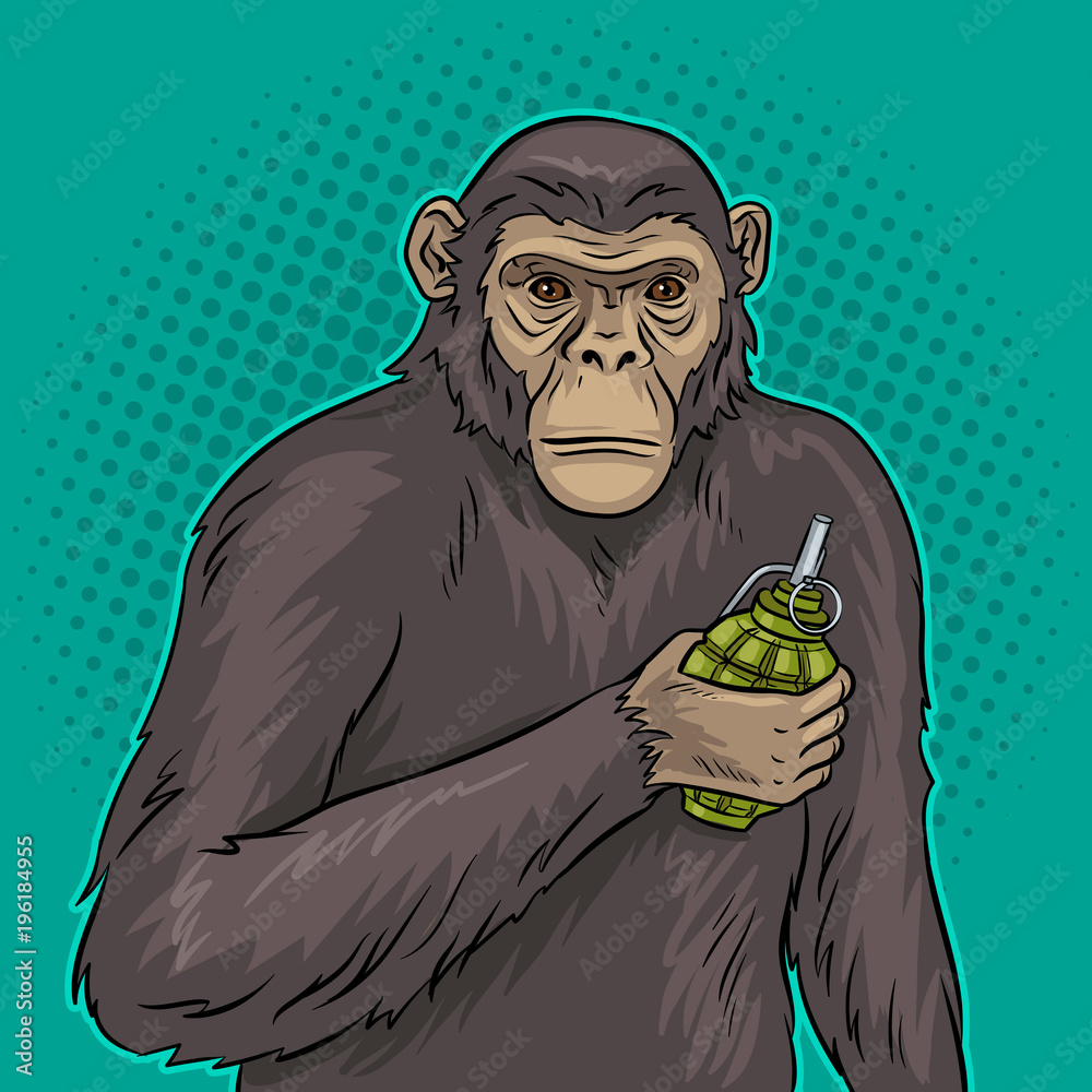 Monkey with grenade pop art vector illustration Stock Vector | Adobe Stock