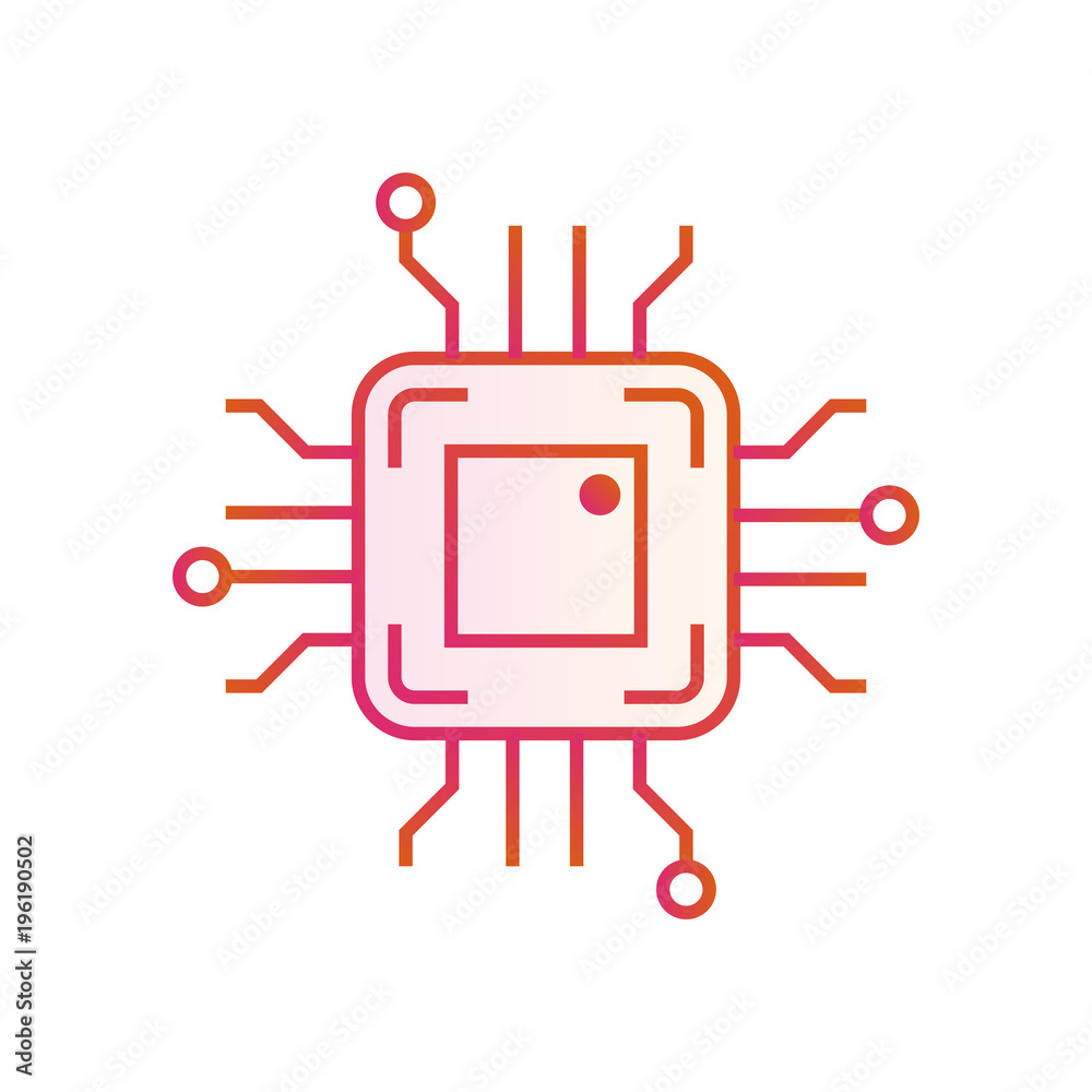 Chip icon in line design. Simple microchip circuit board. Microcircuit flat sign. Vector ...
