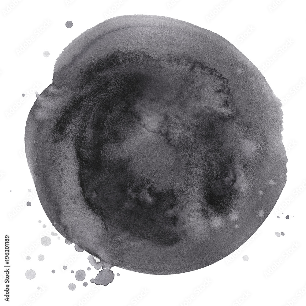 Hand-drawn watercolor black round spot. Ink cirkle stain. Use for wrap ...