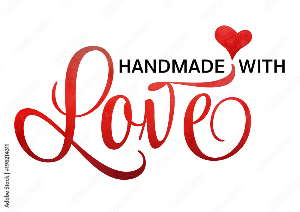 Schriftzug Handmade With Love in Aquarell Stock-Illustration | Adobe Stock