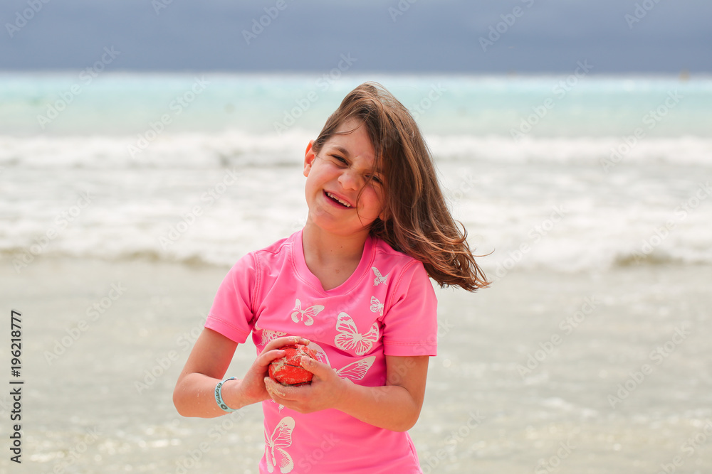 Beautiful Close-up Portrait of Six Years Old Girl, in Hot Pink Swimming ...