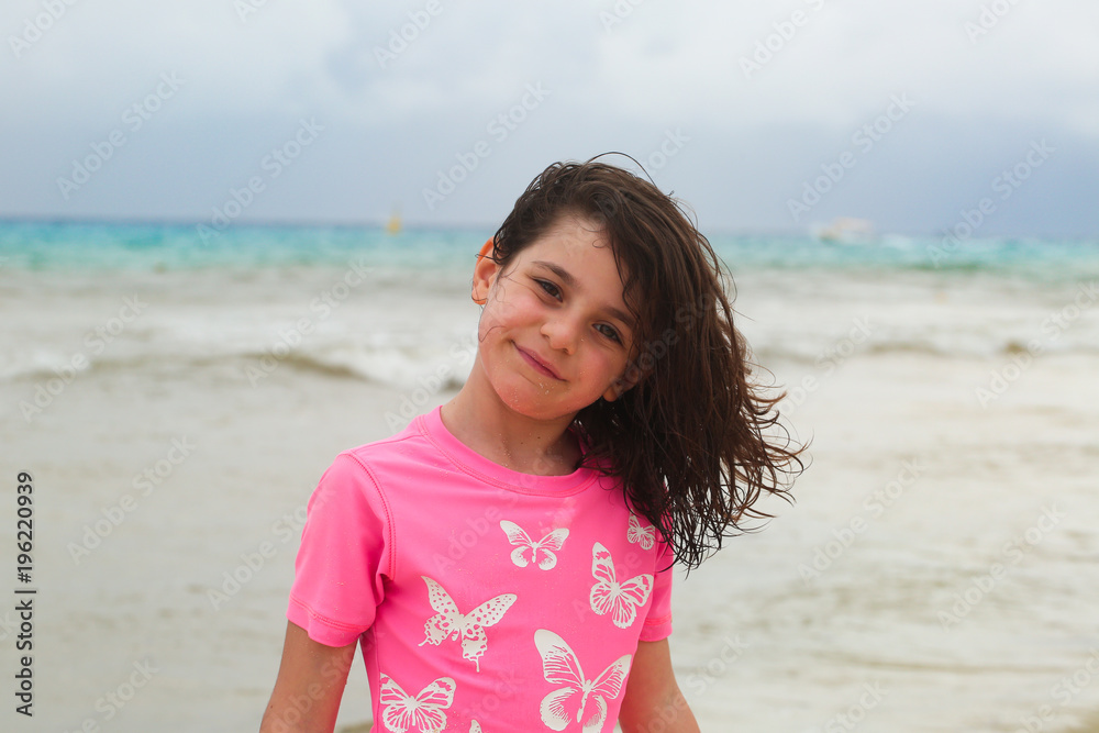 Beautiful Close-up Portrait of Six Years Old Girl, in Hot Pink Swimming ...
