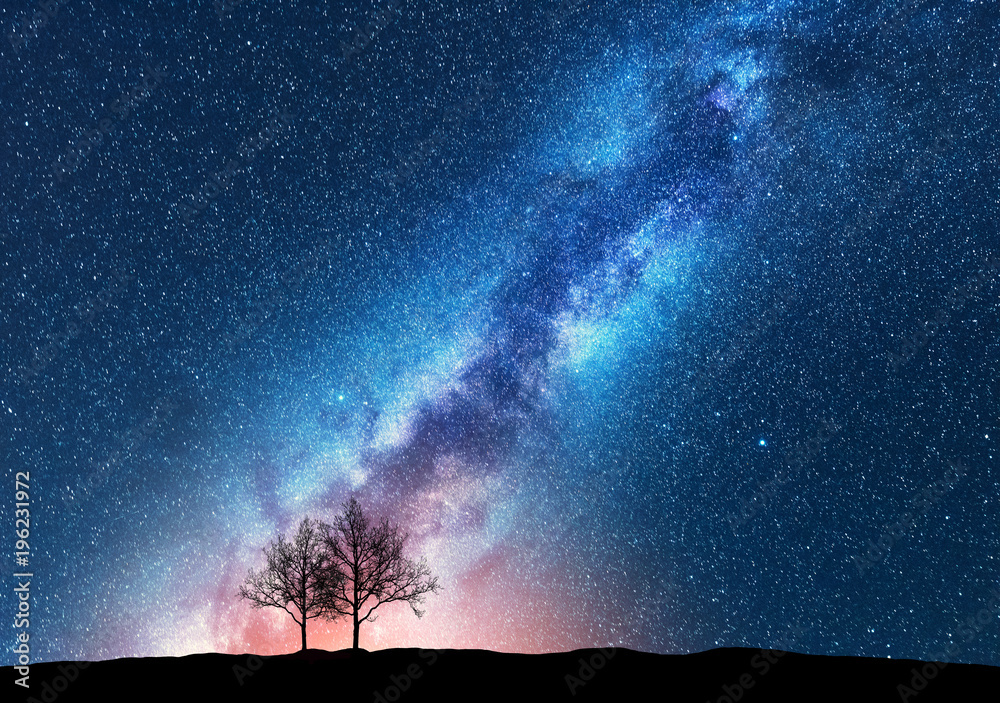 Galaxy Stars Nature Trees Background