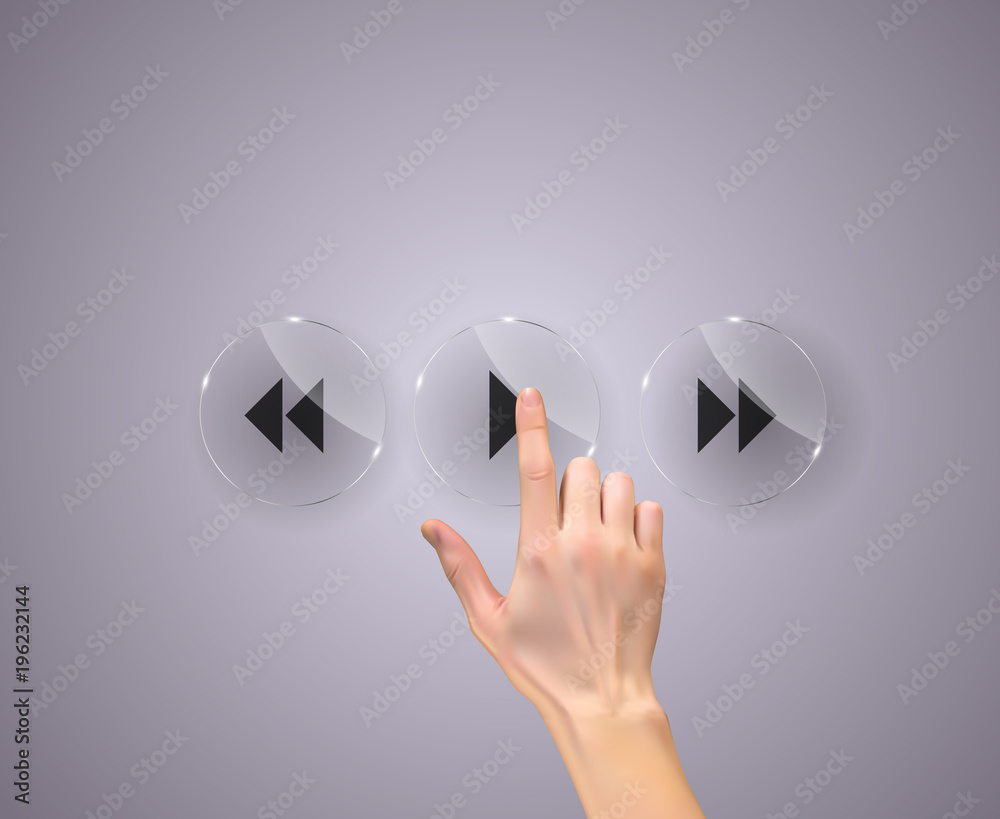 Realistic 3D Silhouette of hand with finger pressing a play button ...