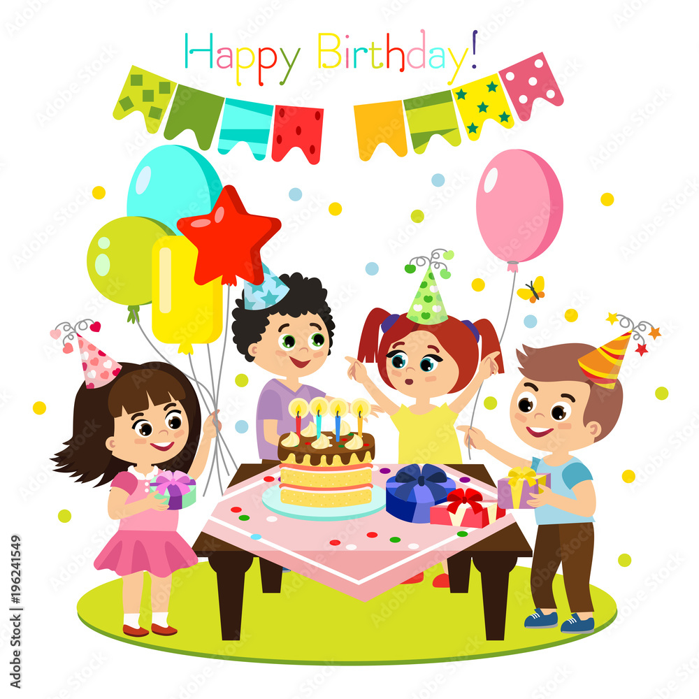 Kids Party Clip Art 35 Kids And Birthday Party And Cake Drawing High
