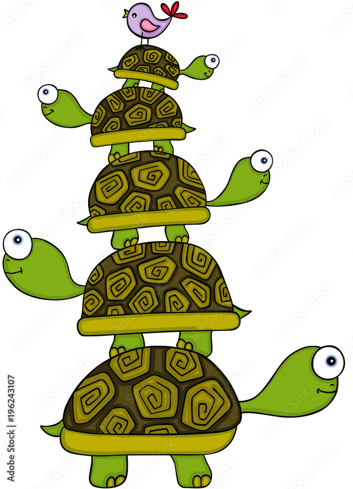 Stacking turtles and bird Stock Vector | Adobe Stock
