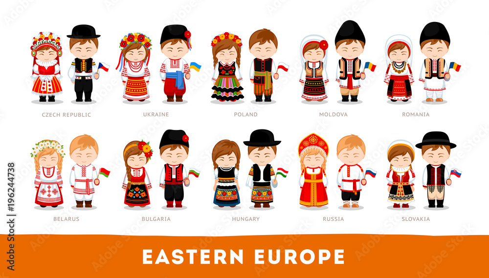 Europeans in national clothes. Eastern Europe. Set of cartoon ...