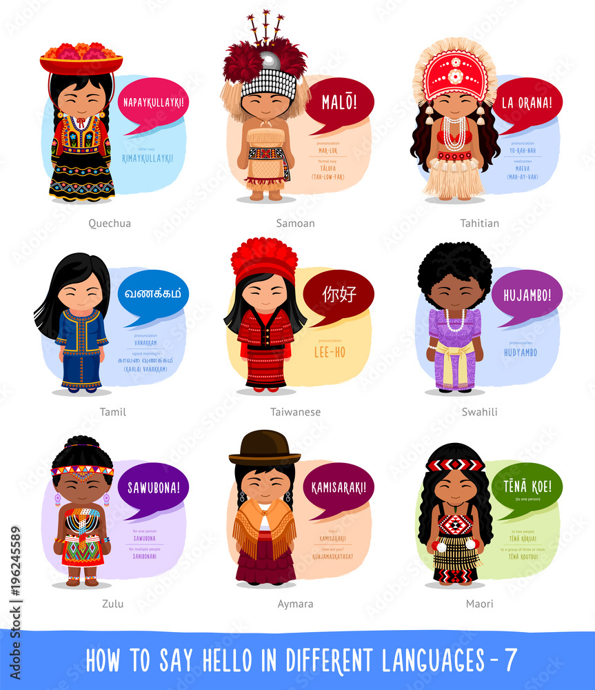 Hello in foreign languages: Quechuan, Aimar, Zulu, Taiwanese, Tahitian ...
