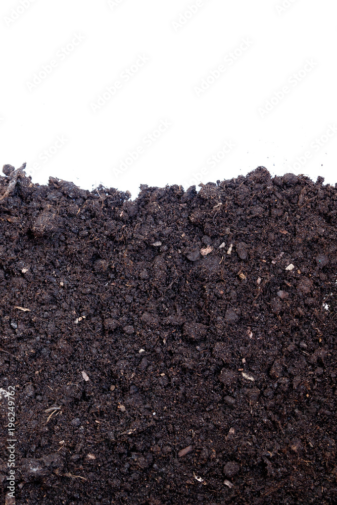 Soil texture isolated on white background seen from above, top view ...