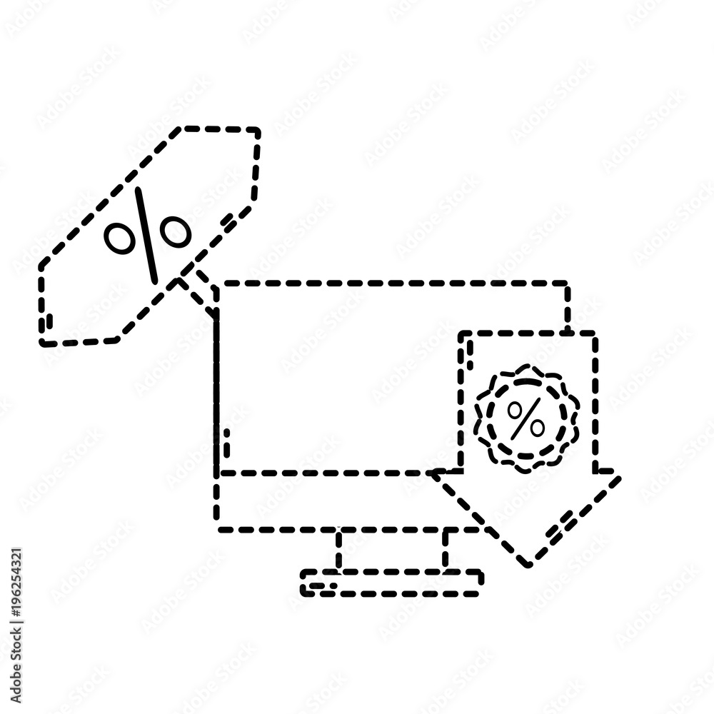 dotted shape computer screen technology with arrow and tag percent ...