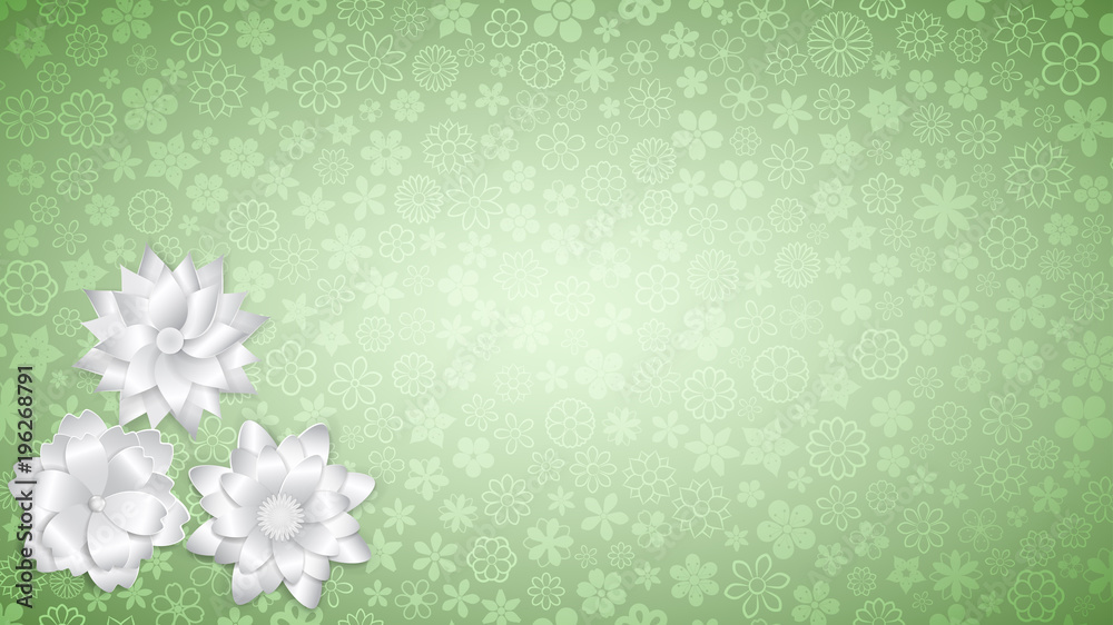 Background of various small flowers in light green colors with several ...