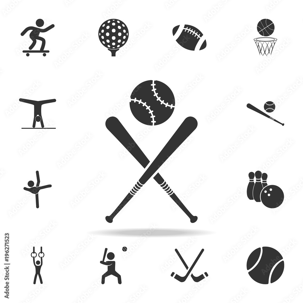 baseball bat and ball icon. Detailed set of athletes and accessories ...