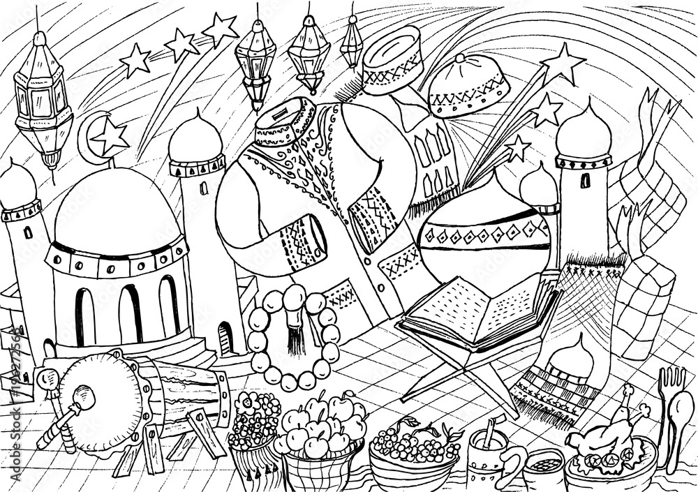 mosque, religion, muslim, doodle ilustración de Stock | Adobe Stock