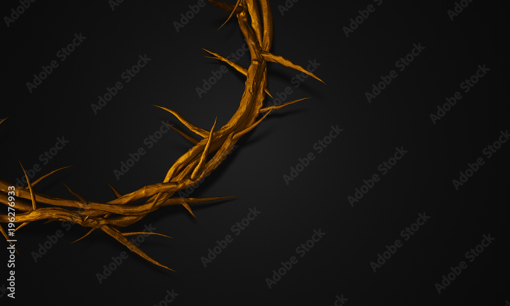 Close up Gold Crown of Thorns 3D Rendering Empty Space Stock ...