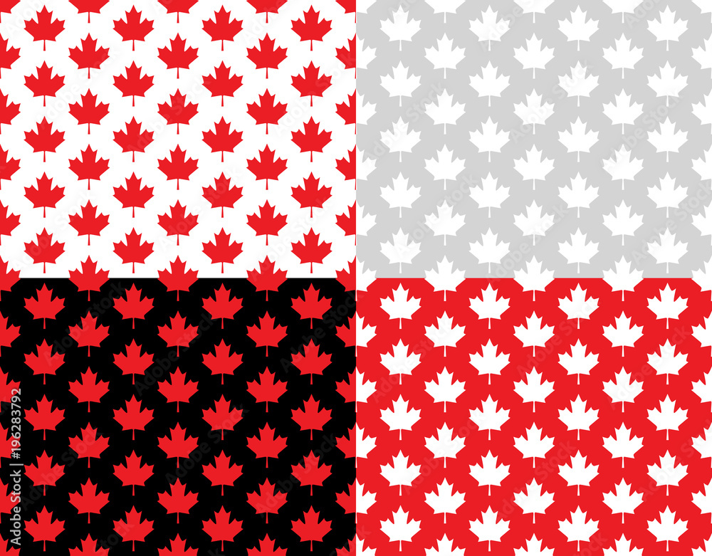 Canadian Maple Leaf Seamless Vector Pattern Tiles in Red, Black, White ...